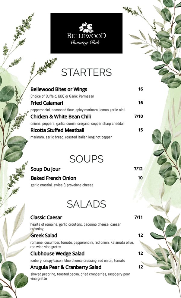 Clubhouse Menu - Bellewood Country Club - Pottstown, PA