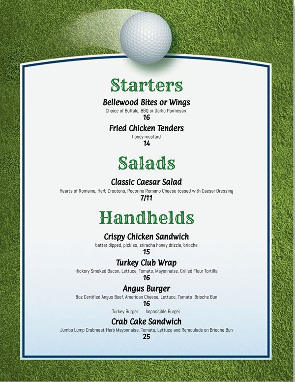 Clubhouse Menu - Bellewood Country Club - Pottstown, PA